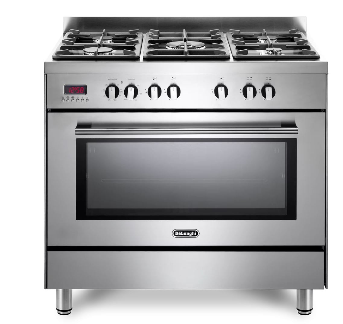 DeLonghi 90cm Modern single cavity dual fuel Range Cooker in Stainless