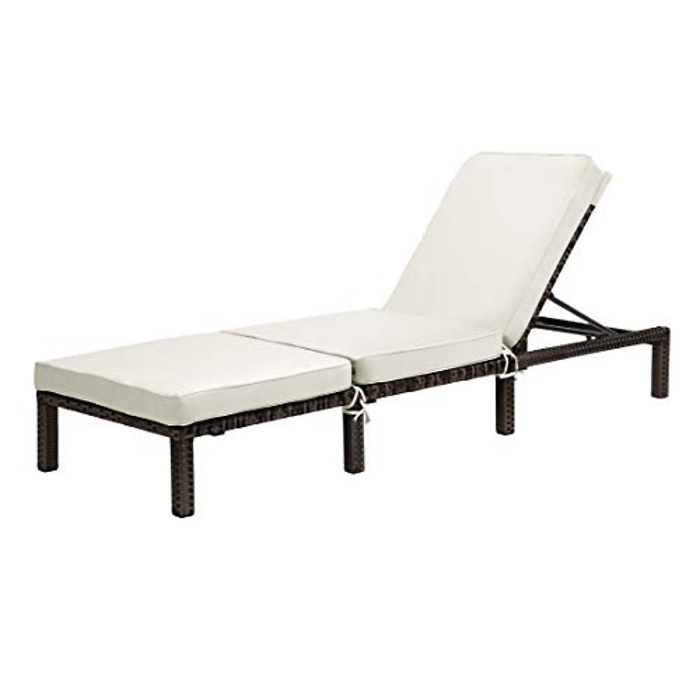 EVRE Brown Rattan Garden Padded Sun Lounger Sun Bed Day Bed Sun lounge